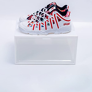 Shoe Storage, 12 Pack Large Shoe Organizer for Closet, Shoe Boxes Clear Plastic Stackable Shoe Storage Boxes for (White)