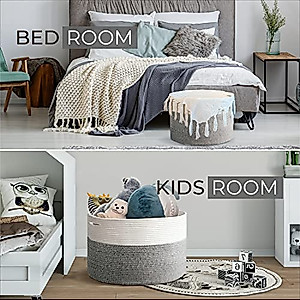 HOMYAM Throw Blanket Basket for Living Room | XXXLarge Rope Basket for Storage | Large Woven Basket for Storage | Pillow Basket & Blanket Holder for Bedroom | Woven Laundry Hamper Basket - 22" x 14"