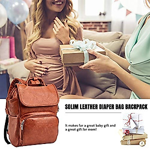Solim Leather Diaper Bag Backpack Travel Essentials Baby Tote with Changing Pad Pacifier Case 15 Pockets Multi-functional Baby Diaper Bag Backpack Brown