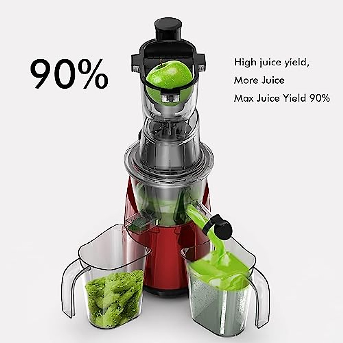 Hervigour Slow Masticating Juicer Machine, 3.2" Wide Chute Cold Press Juice Extraction for Fruits and Vegetables, BPA-Free and Easy to Clean, Perfect Celery Juicer - Red