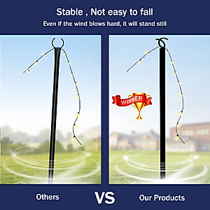 2 Pack 9ft String Light Poles with Upgrade Hooks, Premium 3 Functions Steel Lighting Pole - with Sturdy 5-Prong Fork and Metal Base, Poles for Outdoor String Lights - Party, Deck, Wedding Decorations