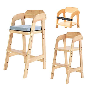 Muchuan Wooden Highchairs Height for Toddlers Adjustable Feeding Chair, for 1-12 Years Old Max 60kg Grows with Your Kid with Steps for Kids Dining, Studying, Step Tool