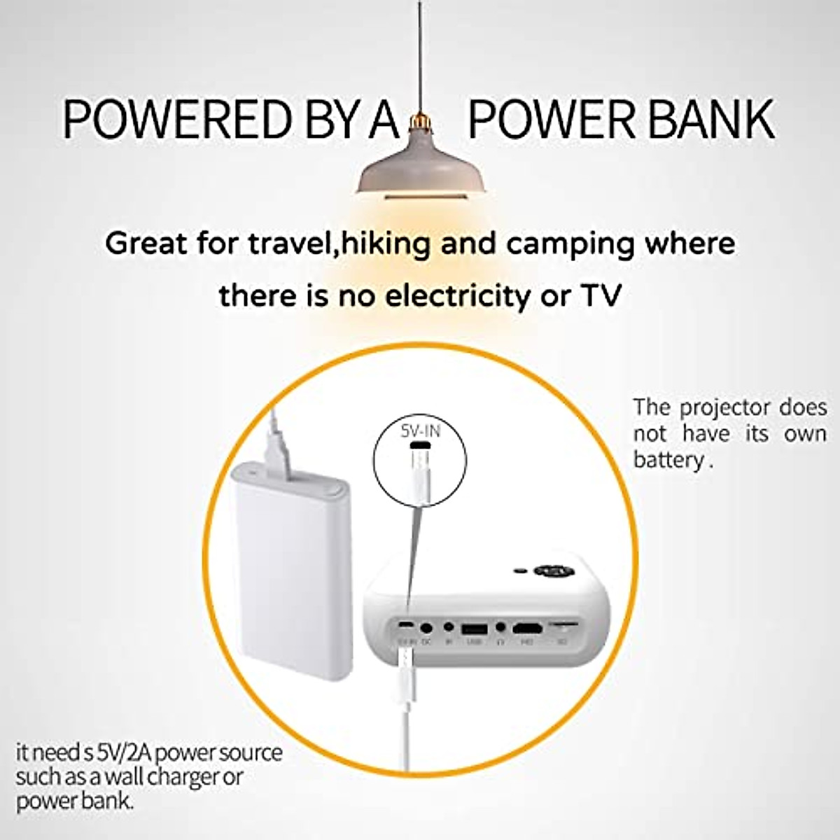 Portable Mini Projector, 1080P Supported HD Projector, Home Video Projector and Outdoor Movie Projector, Small Projector Powered by 5V 2A Mobile Power (Power Bank Not Included) (Yellow)