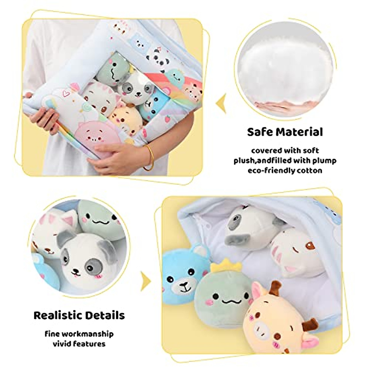 AIXINI a Bag of Animal Snack Pillow Plush Pudding Cat Panda Removable Stuffed Animal Sets Creative for Kids