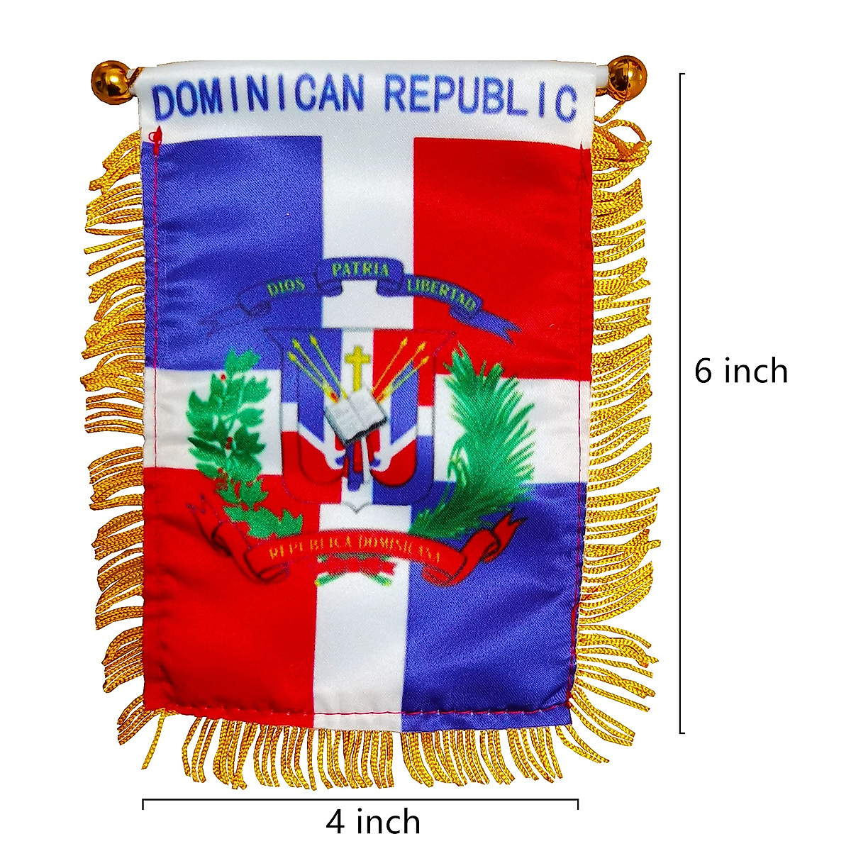 2 Pack Dominican Republic Window Hanging Flag 4 X 6 Inch,Dominica Small Mini Car Banner Flag,Fringed & Double Sided Hanging Flag with no Suction Cup,Car Home Decoration,International Festival Party