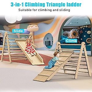 Baoniu Triangle Climbing Toys, Stable Climbing Toys for Toddlers with Climbing and Sliding Ramps, 2 in 1 Foldable Wooden Activity Triangle Climber, Safety Indoor Kids Climbing Toys for Toddlers