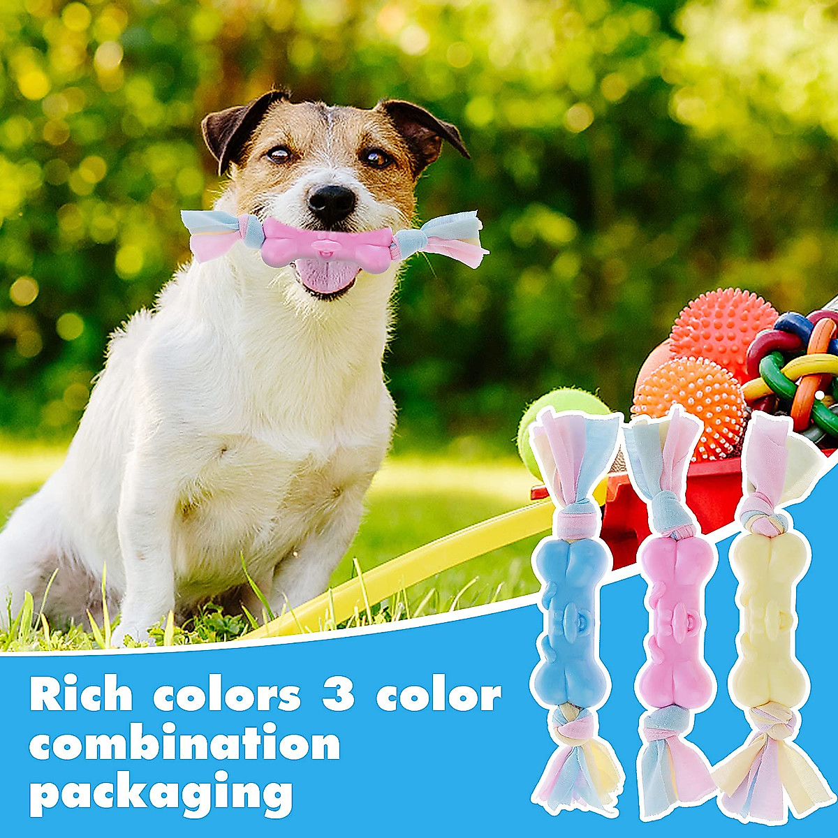 cobee 3 Pack Puppy Teething Chew Toys, Cute Dog Face Teething Chew Toy with Interactive Cotton Ropes for Dogs Oral Teeth Sotthe Itching(Pink, Blue, Yellow)