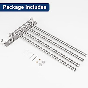 NearMoon Swivel Towel Rack, Thicken SUS304 Stainless Steel 4-Arm Towel Bar, Space Saving Wall Mounted Towel Holder with Hook, Rustproof Swing Out Towel Hanger for Bathroom, Kitchen (Brushed Nickel)