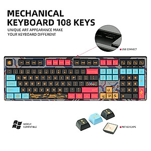 DUSTSILVER Mechanical Keyboard PC Gaming Keyboards Quiet 108 Keys Hot-swappable Keyboard Optical Black Switch +35 PBT Keycaps Anti-Ghosting USB Wired Programmable for Windows Mac Laptop