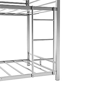 P PURLOVE Metal Triple Bunk Bed for Kids Teens,Twin Over Twin Bunk Bed with Ladder and Safety Guardrail, 3 Bunk Bed for Living Room, Slat Included, No Box Spring Need