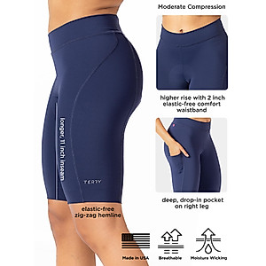 Terry Bike Shorts Women Padded, Bike Bermuda Shorts for Women High Waisted Cycling Shorts with Padding Compression - Navy, X Large