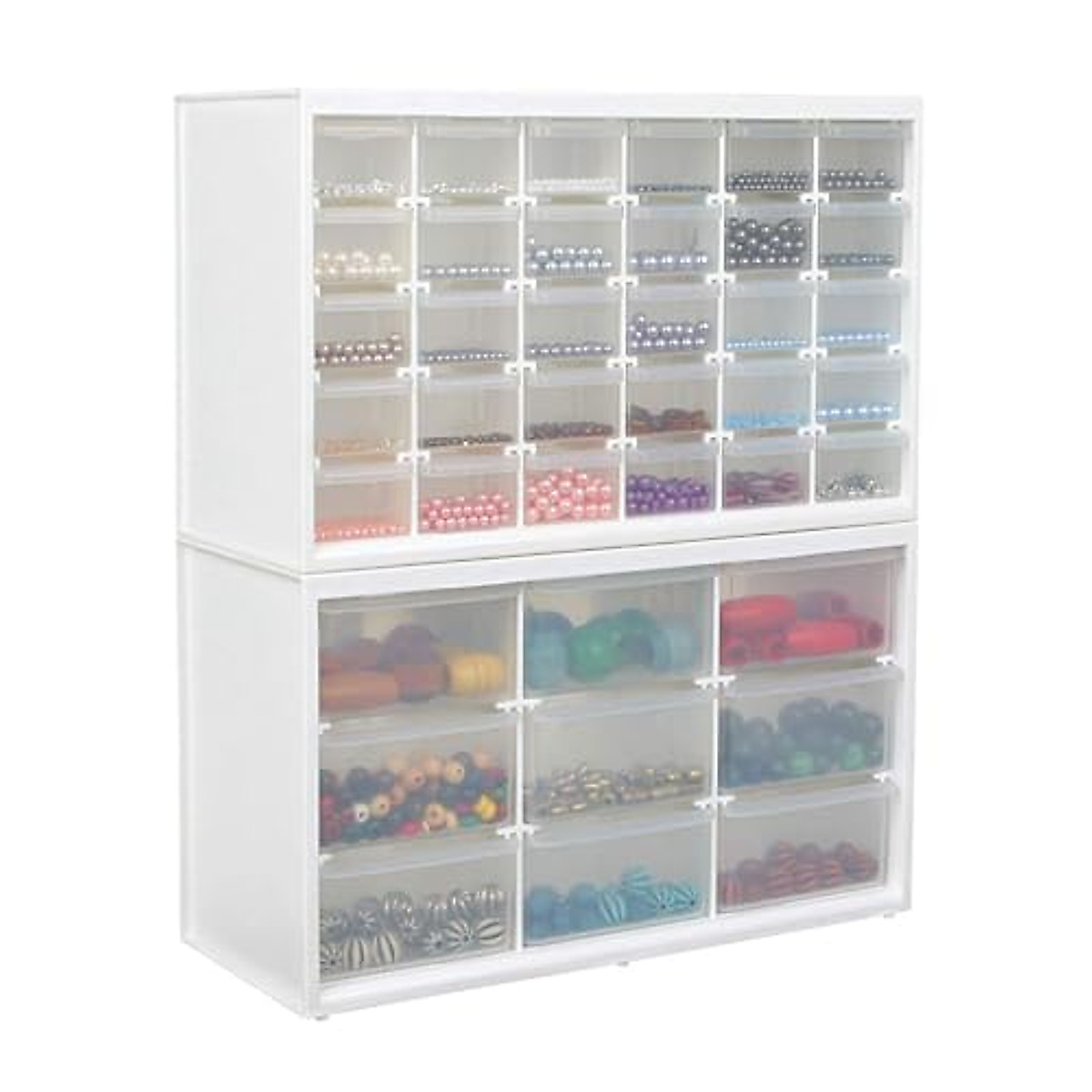 ArtBin 6809PC Store In Drawer Cabinet Sewing & Craft Organization, Plastic Storage Unit with 9 Drawers, White with Clear Drawers
