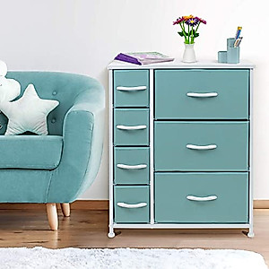 Sorbus Dresser with 7 Drawers - Furniture Storage Chest for Kid’s, Teens, Bedroom, Nursery, Playroom, Clothes, Toys - Steel Frame, Wood Top, Tie-dye Fabric Bins (7-Drawer, Pastel Aqua)