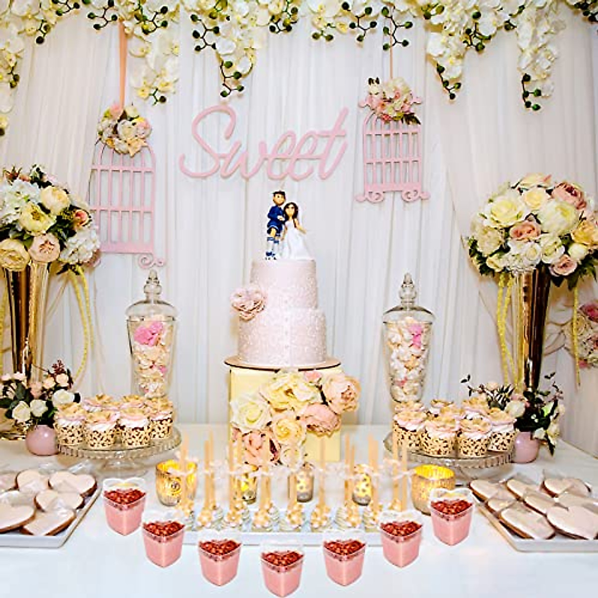 HawHawToys 60 Pack Dessert Cups with Lids and Spoons, 5 oz Heart Shaped Clear Plastic Appetizer Parfait cups for Mother's Day Gift, Wedding, Bridal Shower