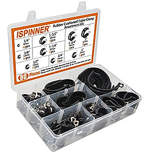 ISPINNER 80pcs Cable Clamps Assortment Kit, 304 Stainless Steel Rubber Cushioned Pipe Clamps in 9 Sizes 2" 1-3/4" 1-1/2" 1-1/4" 1" 3/4" 1/2" 3/8" 1/4"