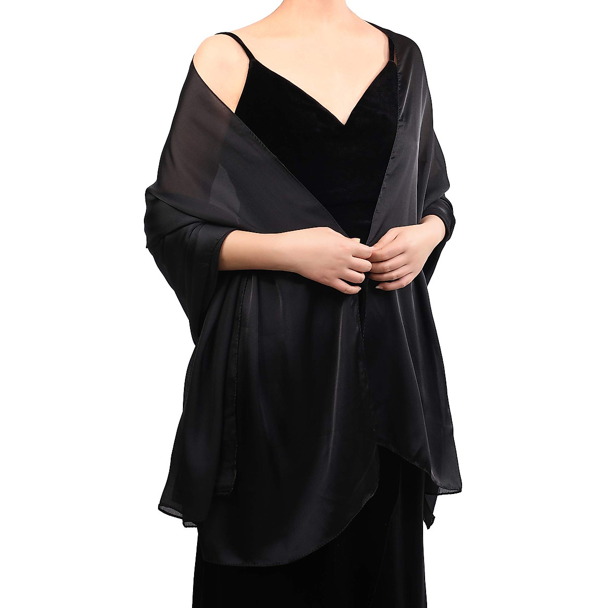 Boao Women Scarves Soft Long Satin Shawl Wrap Light Sheer Scarf for Wedding Party Accessory (Black)