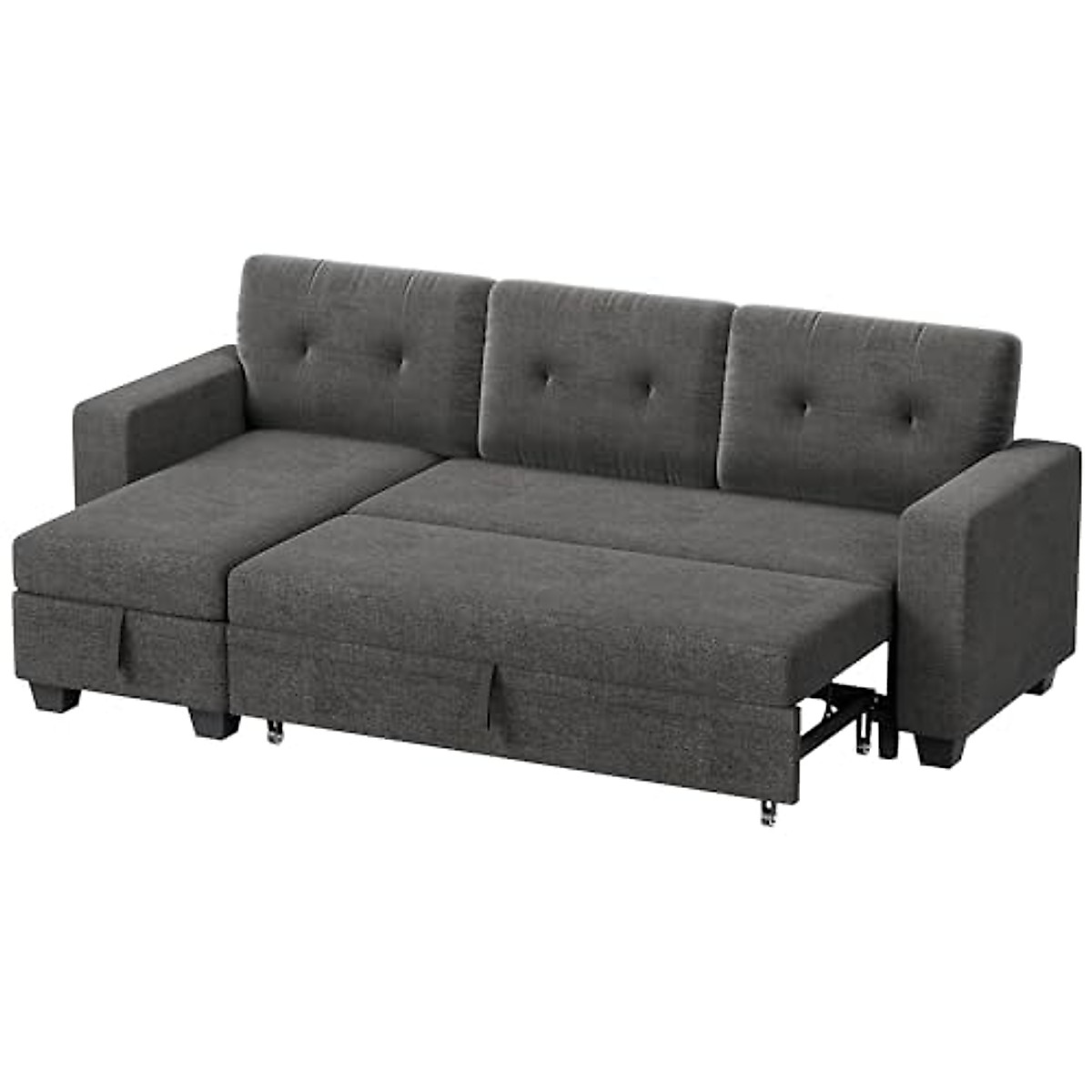 YESHOMY Sofa Bed Reversible Convertible Sleeper Pull Out Couches with Storage Chaise, Linen Fabric Furniture for Living Room, Bedroom, Apartment, Dark Gray
