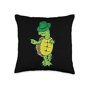 Turtle reptile carapace old Sauropsida Testudines Tortoise Loves Dancing with Hat Throw Pillow, 16x16, Multicolor