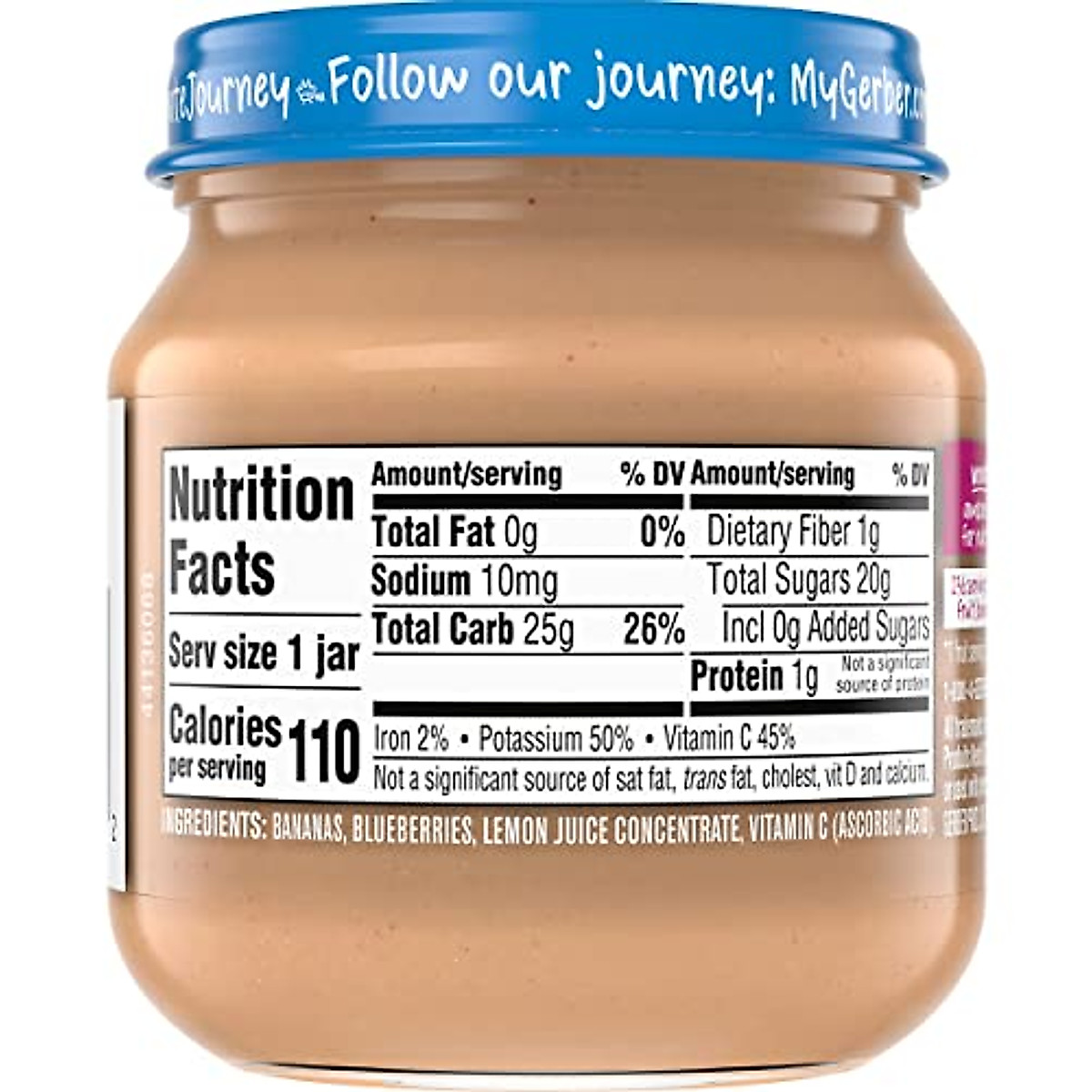 Gerber Natural for Baby Wonder Foods 2nd Foods Baby Food Jar, Banana Blueberry, Made with Natural Fruit & Vitamin C, Non-GMO Baby Food, 4-Ounce Glass Jar (Pack of 10)