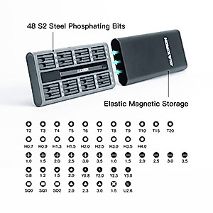 MAXIRON Advanced Mini Electric Screwdriver - 48pc Magnetic Driver Bit Set, 3 Unique Torque Levels, Rechargeable, Independent LED Light - Precision Tool for Phones, Laptops, Watches, & Electronics