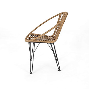 GDFStudio Outdoor Wicker Dining Chairs (Set of 2), Light Brown and Black