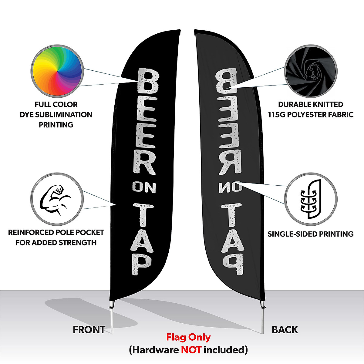 LookOurWay Feather Flag Banner - 12 Feet Tall Advertising Flags for Outdoor Business and Events Promotion - Swooper Flag Only - Beer & Liquor Flags - Beer on Tap (10M1200127)