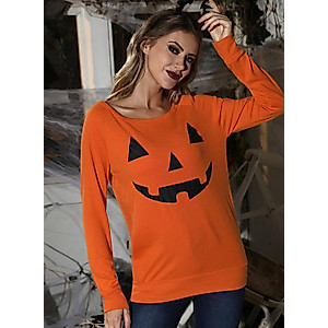 Halloween Womens Shirts Pumpkin Sweatshirts Casual Pullover Orange Tops Jack-O-Lantern XL