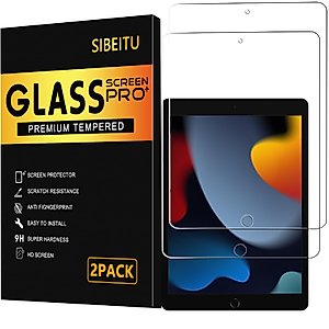 SIBEITU 2 Pack Screen Protector for iPad 9th Generation 2021, iPad 10.2 Inch HD Clear 9H Hardness Tempered Glass Film Compatible with iPad 8th 7th Generation 2020/2019, Scratch Resistent