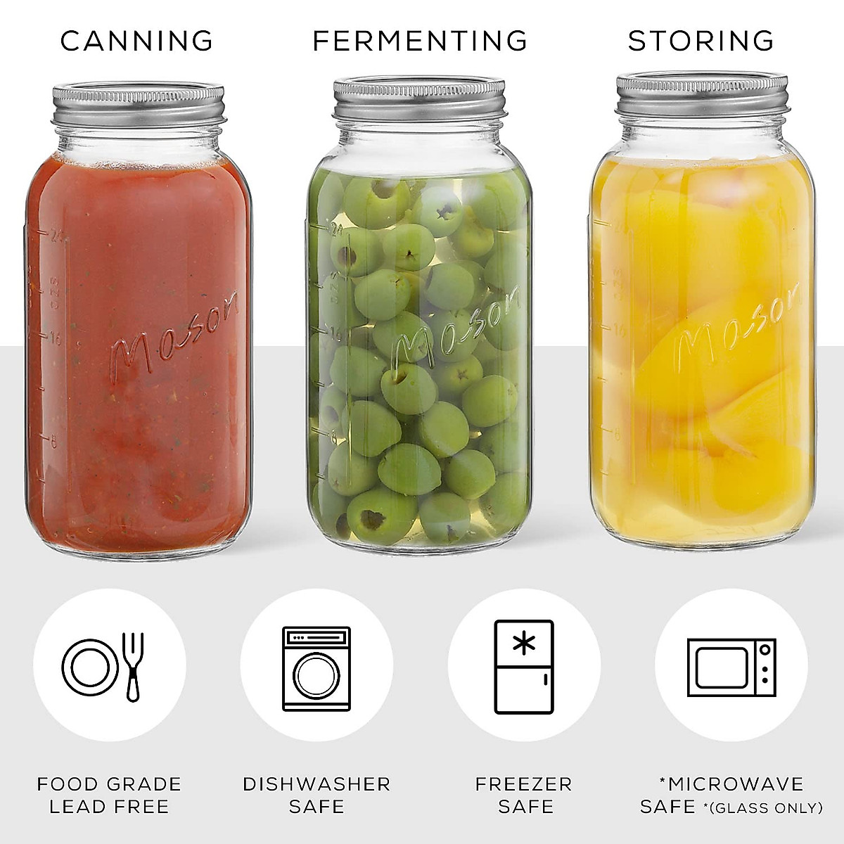 32 Oz Mason Jars With Lids, Labels and Measures! 6-Pack Regular Mouth Mason Jars, Glass Jar with Lid and Band. Airtight Canning Jars, Overnight Oats Jars, Salad Jars, Sourdough Starter Jar