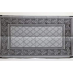 EEZ RV Products 9'x12'VG Reversible/Durable Heavy Duty Outdoor Patio/RV Camping Mats(9ft. x 12ft, Grey) Come with Large Storage Bag & 6 Sets of Stakes and Washer