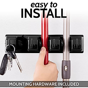 Zulay Home Mop and Broom Organizer Wall Mount - Easy to Install Mop and Broom Holder Wall Mount for Storing Cleaning Supplies - Organizer Utility Racks Mop Holder and Broom Hanger (3 Slots, Black)