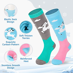 findway Kids Ski Socks, 2 Pairs /3 Pairs Warm Cotton Snowboard Socks Boys Girls for Skiing Outdoor Cold Weather