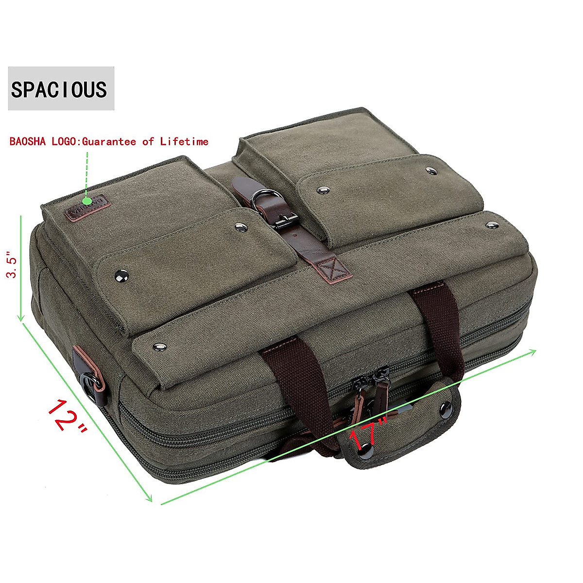 Stylish 17 inch Canvas Laptop Bag Messenger Bag Briefcase Vintage Crossbody Shoulder Bag Military Satchel for Men BC-07 (Army-Green)