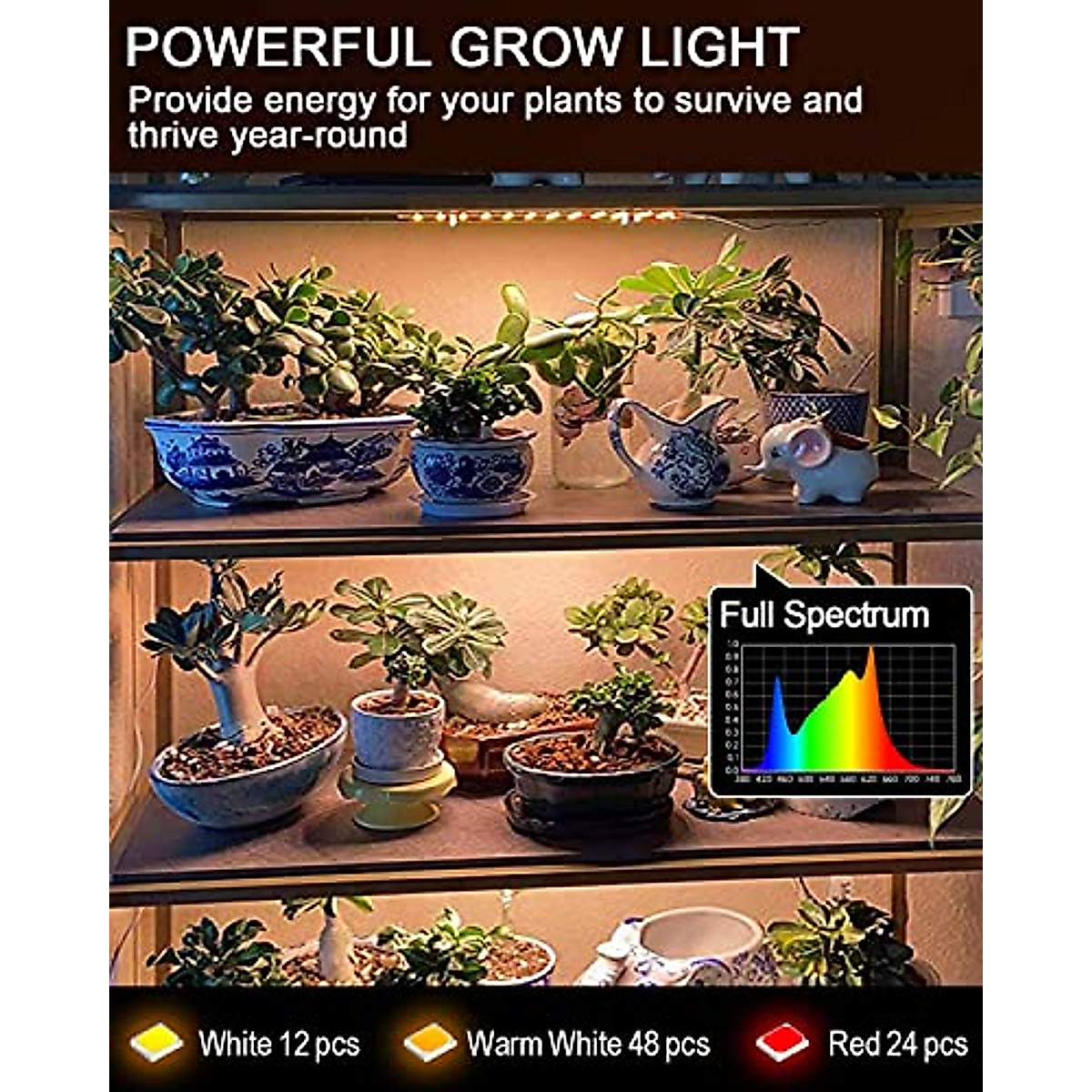 DOMMIA Grow Lights, Full Spectrum 12W(120W Equiv) Grow Light for Indoor Plants, 84 LEDs Sunlike Plant Grow Light with On/Off Switch for Seed Starting, Hydroponics, Succulents & More, Easy to Assemble