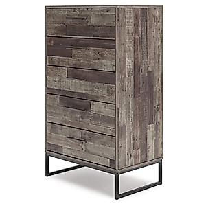 Signature Design by Ashley Neilsville Industrial 5 Drawer Chest of Drawers with Smooth-Gliding Drawers and Safety Stop, Gray