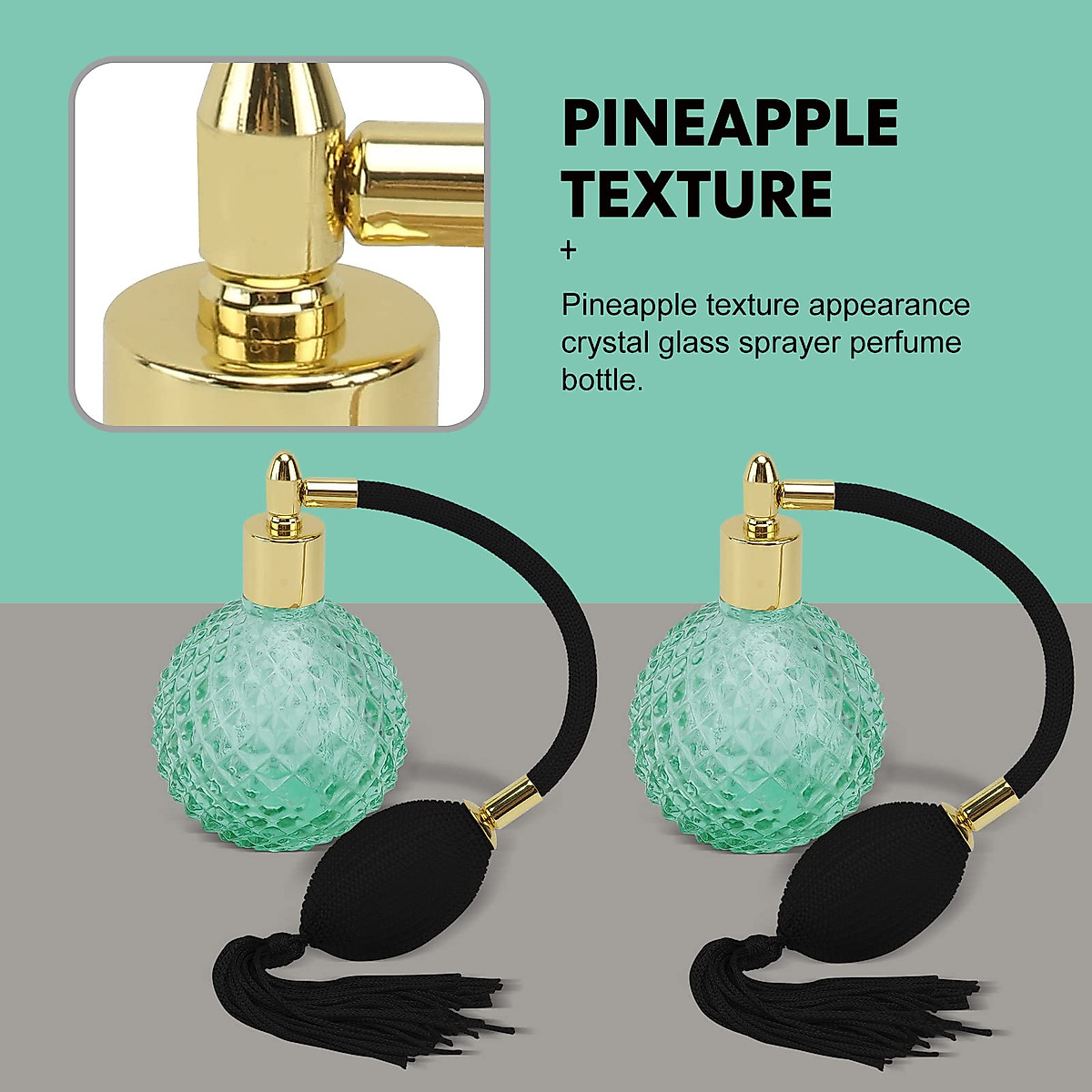 HEALLILY Crystal Vintage Perfume Bottle 100ml Refillable Perfume Spray Bottle with Long Tassel Air Bag Clear Empty Glass Container for Women Girls Green