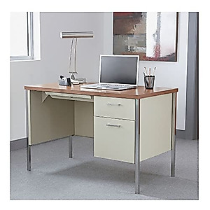Alera Single Pedestal Steel Desk, Metal Desk, 45-1/4 by 24 by 29-1/2-Inch, Cherry/Putty