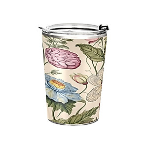 xigua Floral Dragonflies 12oz Tumbler with Lid and Straw, Stainless Steel Vacuum Insulated Coffee Tumbler Cup, Double Wall Travel Mug for Hot and Cold Drinks