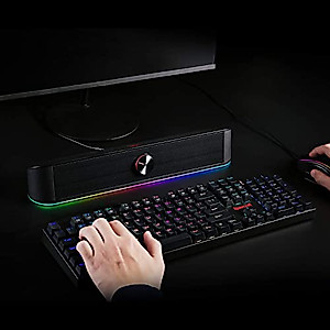 Redragon GS560 RGB Desktop Soundbar, 2.0 Channel Computer Speaker with Dynamic Lighting Bar Audio-Light Sync/Display, Touch-Control Backlit with Volume Knob, USB Powered w/ 3.5mm Cable, Black