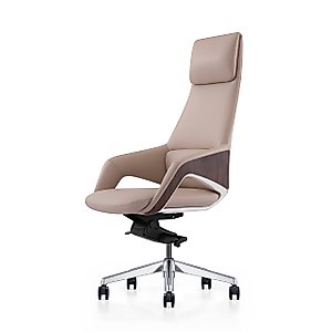 Limari Home Melrost Collection Modern High Back Adjustable Leather Executive Office Chair, Beige, Silver