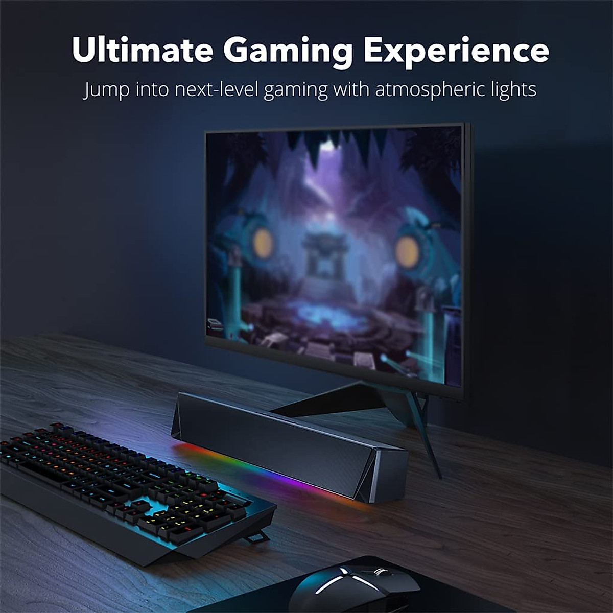 IRDFWH Sound Bar Gaming Speaker &Wired 14W Powerful Drivers Subwoofer RGB Light Soundbars for PC Phone