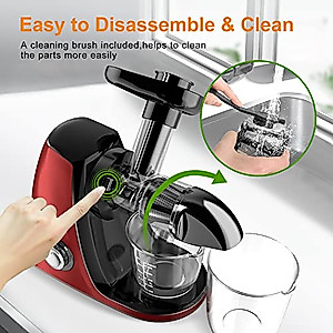 Aucma Slow Juicer Machine, Cold Press Juicer with Quiet Motor and Reverse Function, Masticating Juicer Machine with Brush Recipes, Juicer Extractor for High Nutrient Fruit Vegetable Juice (Classic Red)