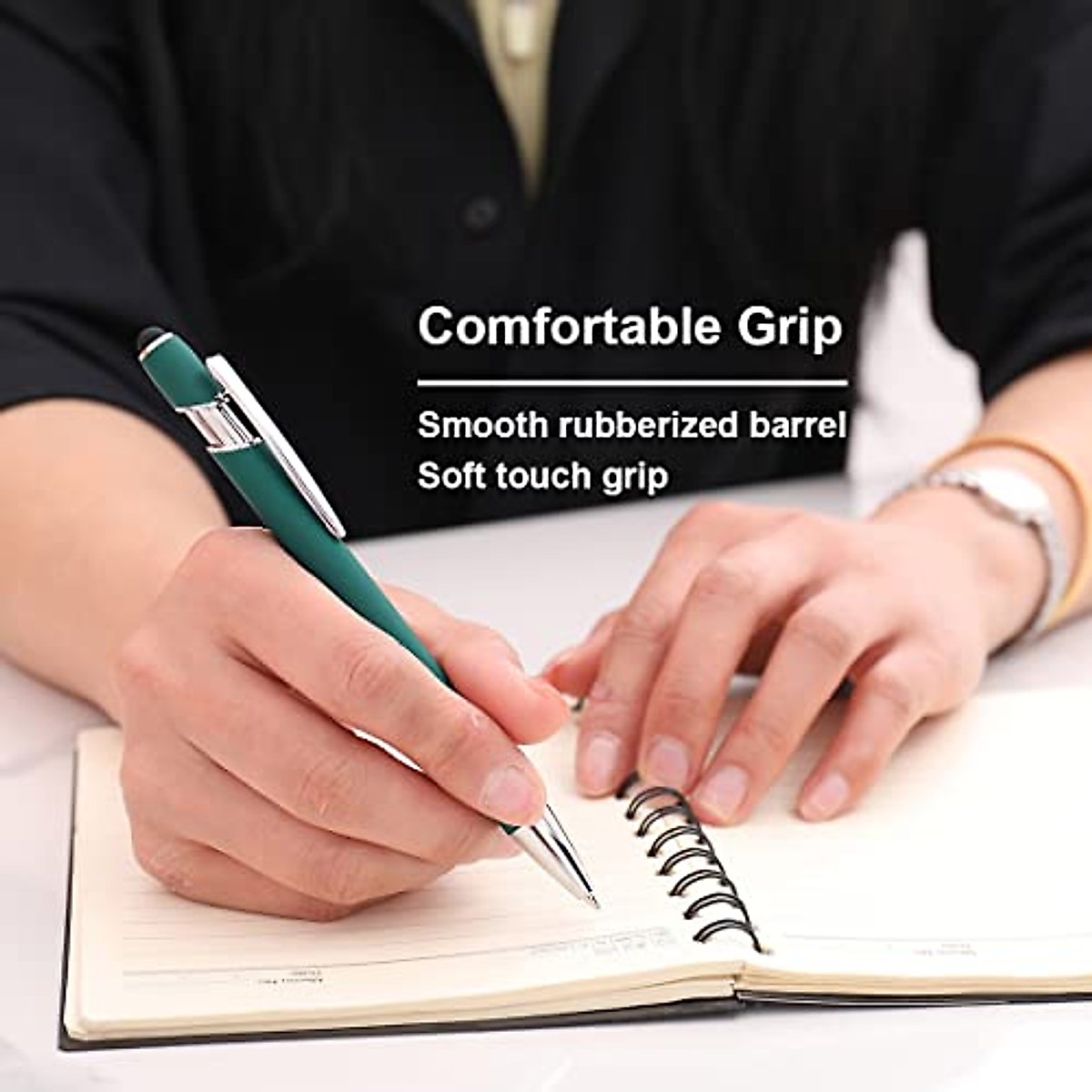 Oddmoal Ballpoint Pen with Stylus Tip, Soft Touch Click Metal Pen, 1.0mm Medium Point, Black Ink, 12 Count(Mixed Color)