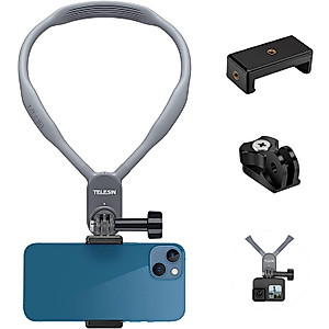 TELESIN Long Neck Mount Necklace Holder Lanyard Strap w Vertical Adapter, Chest Shoulder Head POV Selfie Body Attachment for GoPro Max Hero 12 11 10 9 8 7 Insta360 X3 GO 3 DJI Action 3 4 Accessories