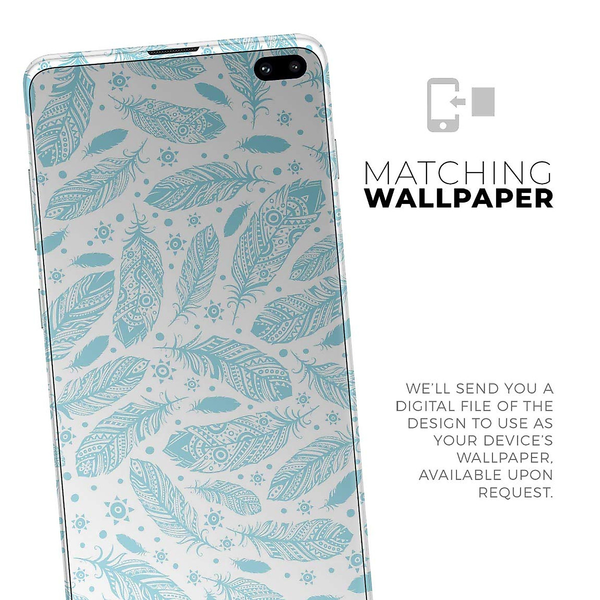 DesignSkinz Teal Zendoodle Feathers Protective Vinyl Decal Wrap Skin Cover Compatible with The Samsung Galaxy S20 (Screen Trim & Back Glass Skin)