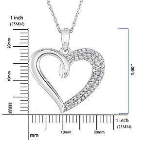 NATALIA DRAKE Double Row 1/4 Cttw Diamond Heart Necklace for Women in Rhodium Plated 925 Sterling Silver Color H-I/Clarity I1-I2
