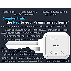 YoLink Water Leak Detection Starter Kit, w/SpeakerHub Audio/Talking Hub & Water Leak Sensor 1, LoRa Up to 1/4 Mile Open-Air Range, SMS/Text, Email & Push Notifications, w/Alexa, IFTTT, Home Assistant