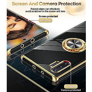 LeYi for Samsung Galaxy Note 10 Plus Case 360° Rotatable Ring Holder Magnetic Kickstand, Plating Rose Gold Edge Protective Case, Black