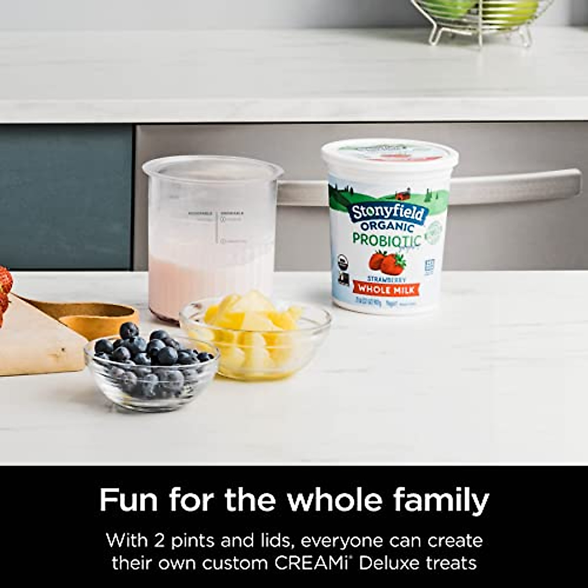 Ninja XSKPNTLTD2 CREAMi Deluxe Pints and Lids 2 Pack, Compatible with NC500 Series Ninja Creami Deluxe ice Cream Makers, BPA-Free & Dishwasher Safe, Coral & Yellow Lids