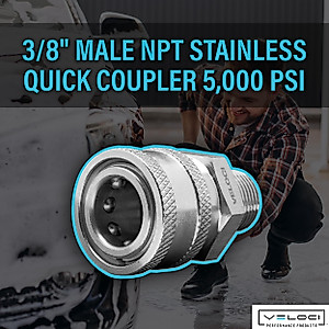Veloci Performance Stainless Steel 3/8" MPT Coupler for use with Pressure Washer Guns, Wands, Hose, Lances and Foam Cannons